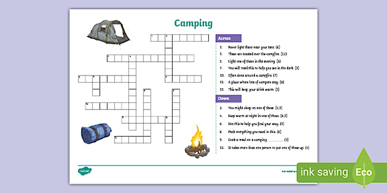 Camping Crossword (teacher made) - Twinkl