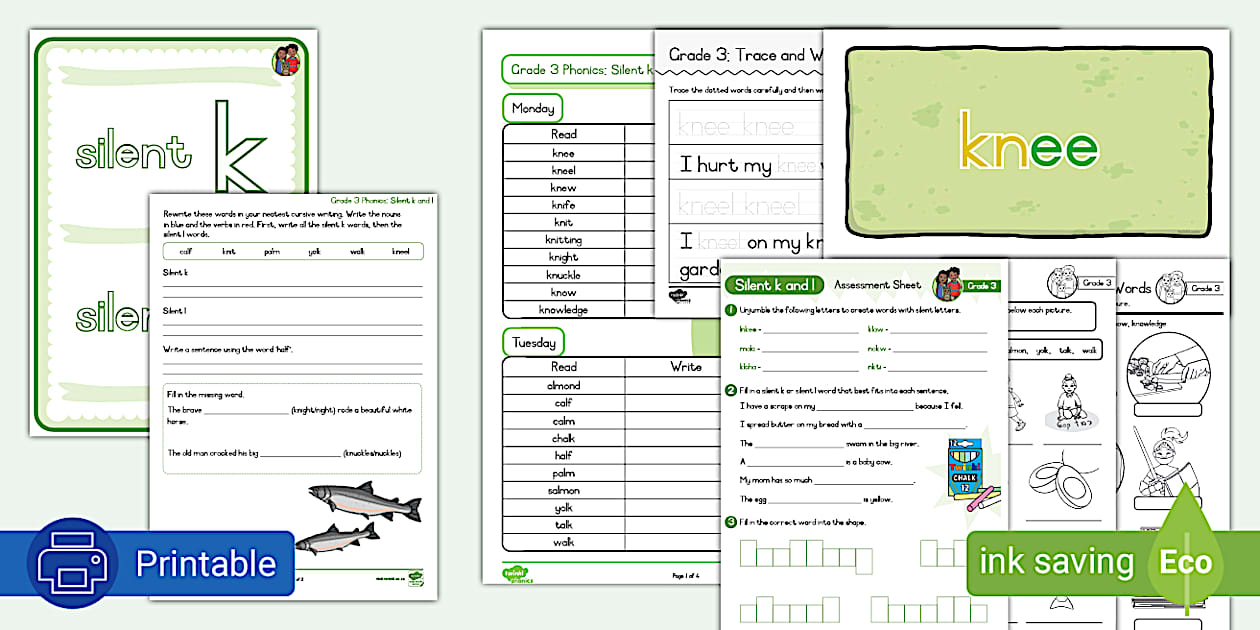 Grade 3 Phonics Pack silent k and l