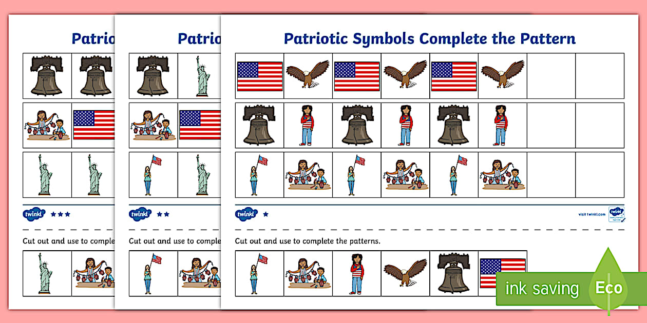 Patriotic Complete the Pattern Worksheet | Twinkl USA