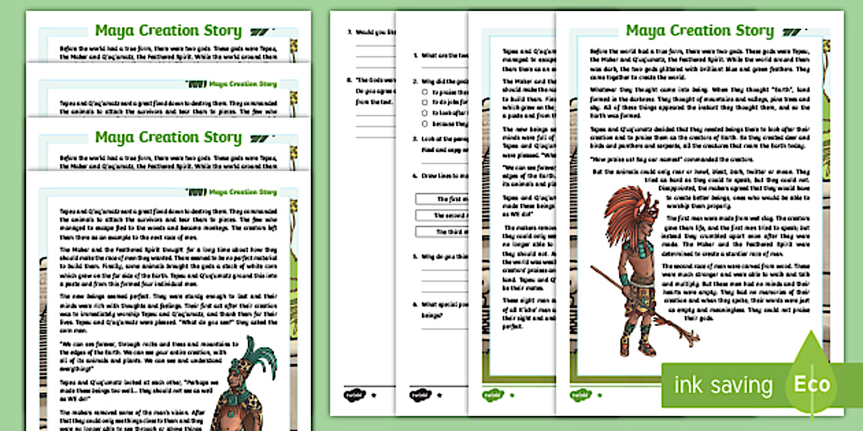 Maya Civilisation Creation Story Comprehension - Twinkl