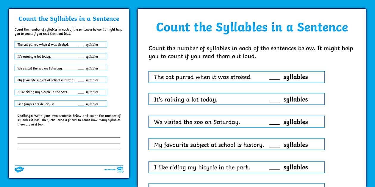 Count the Syllables in a Sentence Worksheet (teacher made)