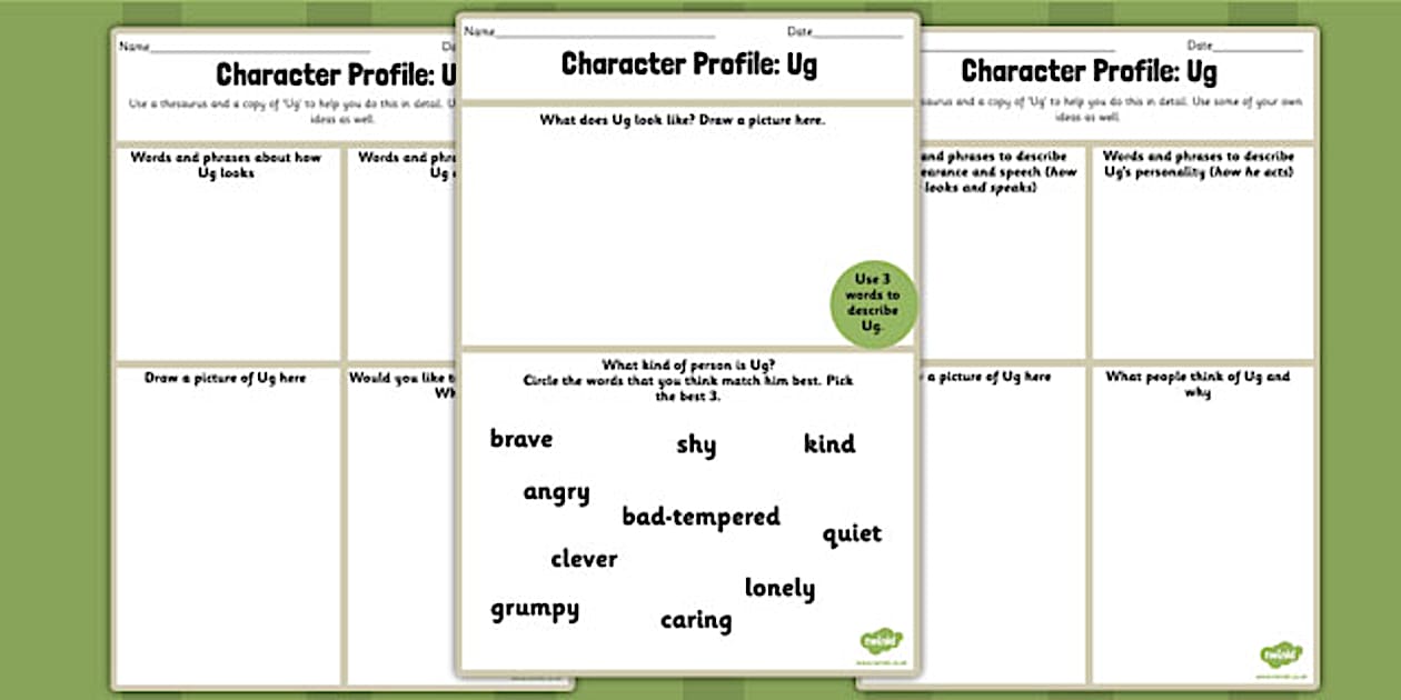 Editable Character Profile Ug Worksheet to Support Teaching on Ug