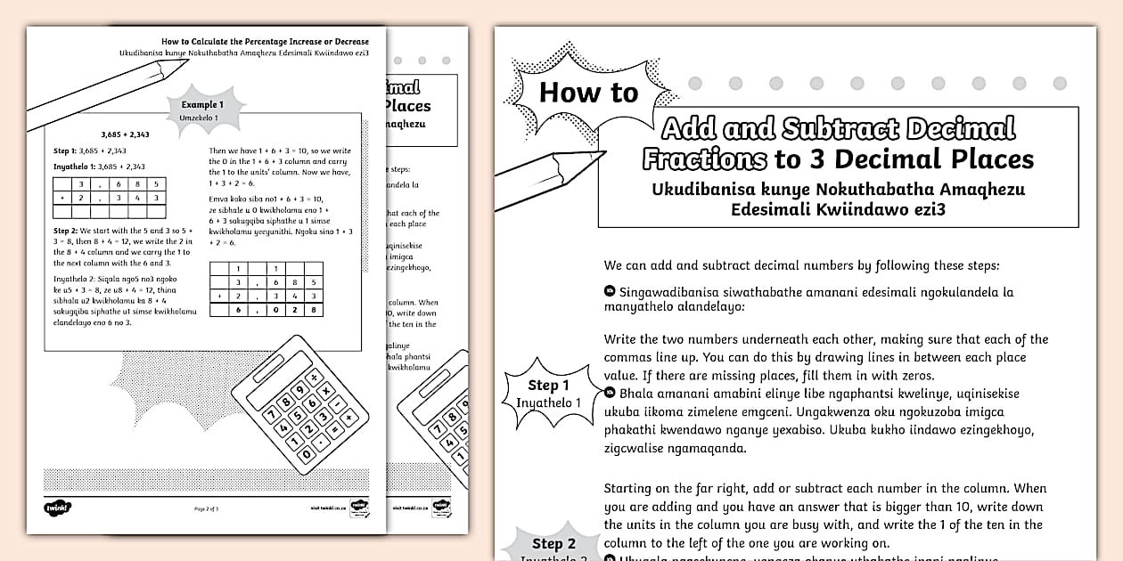 How to Add and Subtract Decimal Fractions to 3 Decimal Places: Activity Sheet