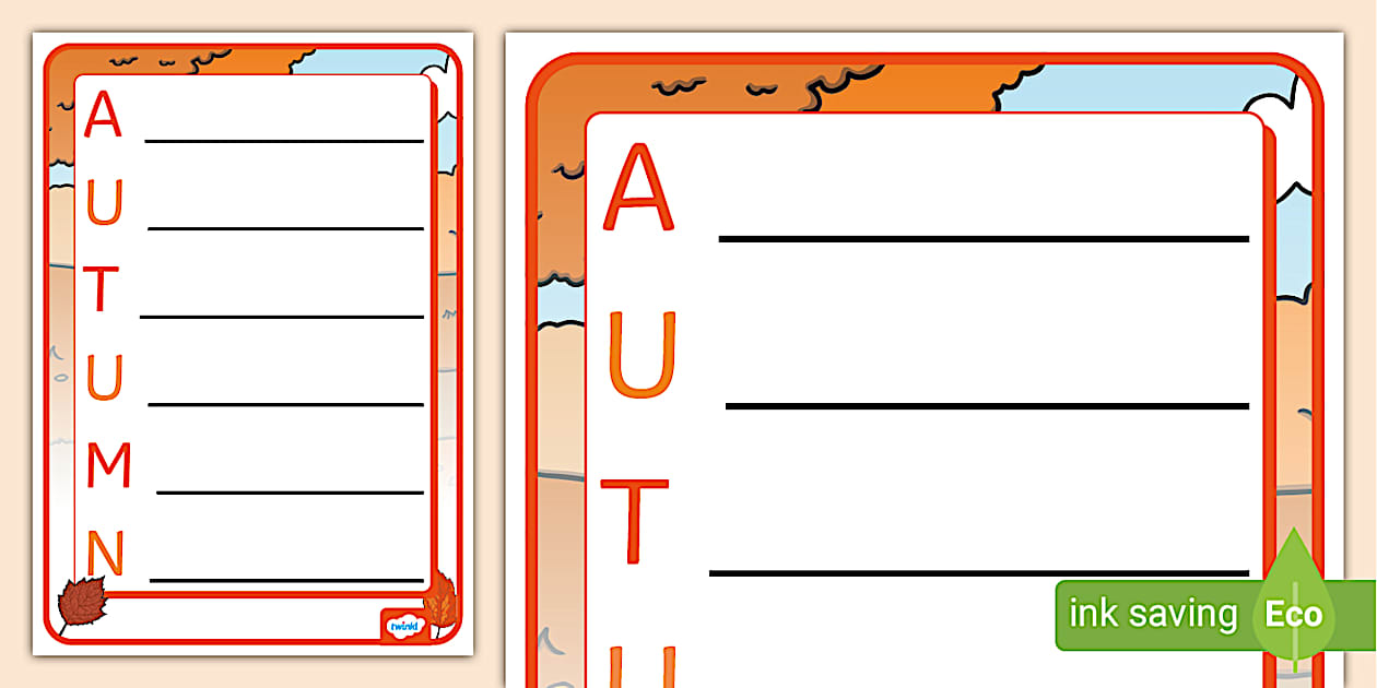Autumn Acrostic Poem Template (teacher made) - Twinkl