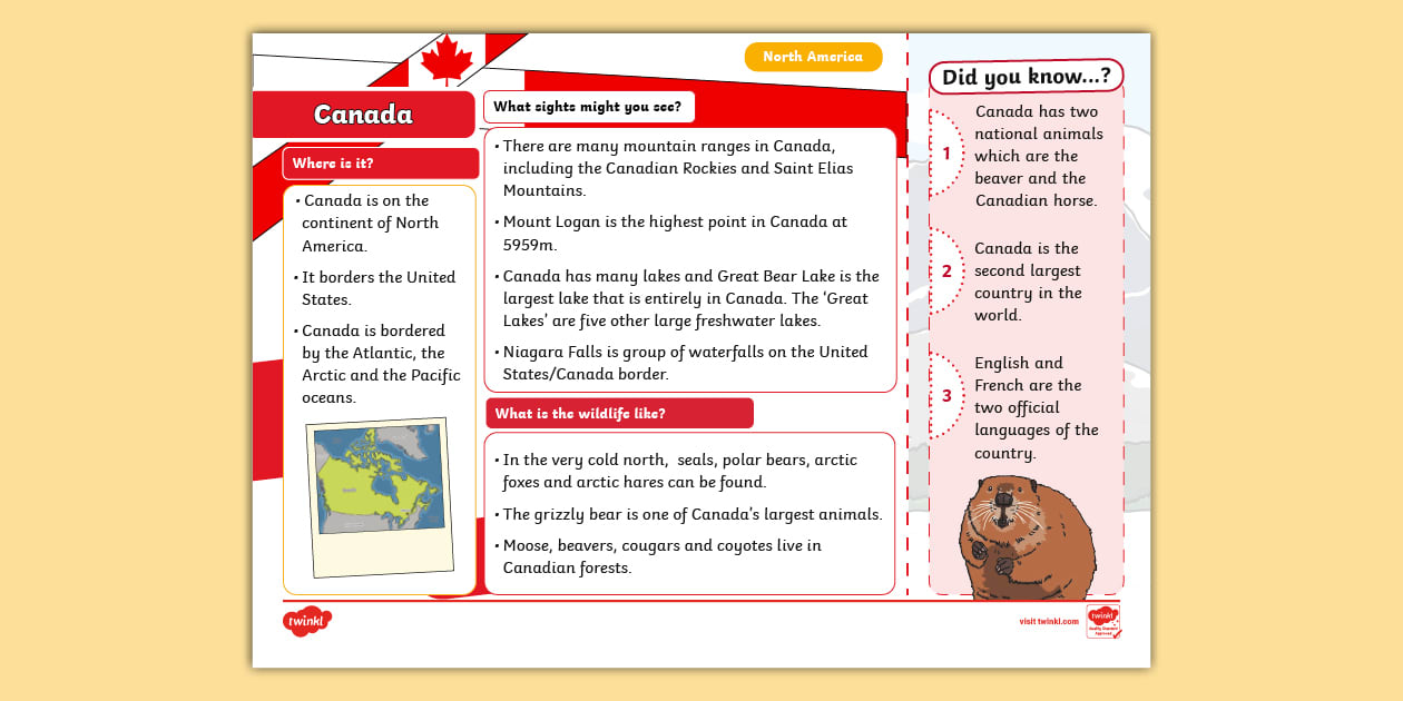 KS1 Canada Fact File - Geography (teacher made) - Twinkl