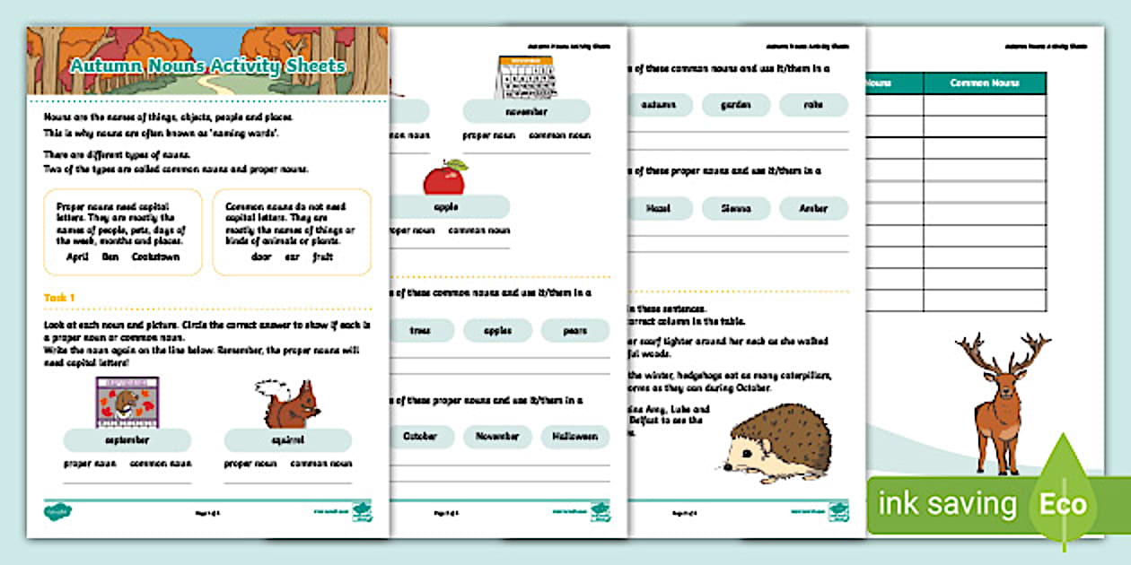 Nouns Activity Sheets Autumn (teacher made) - Twinkl