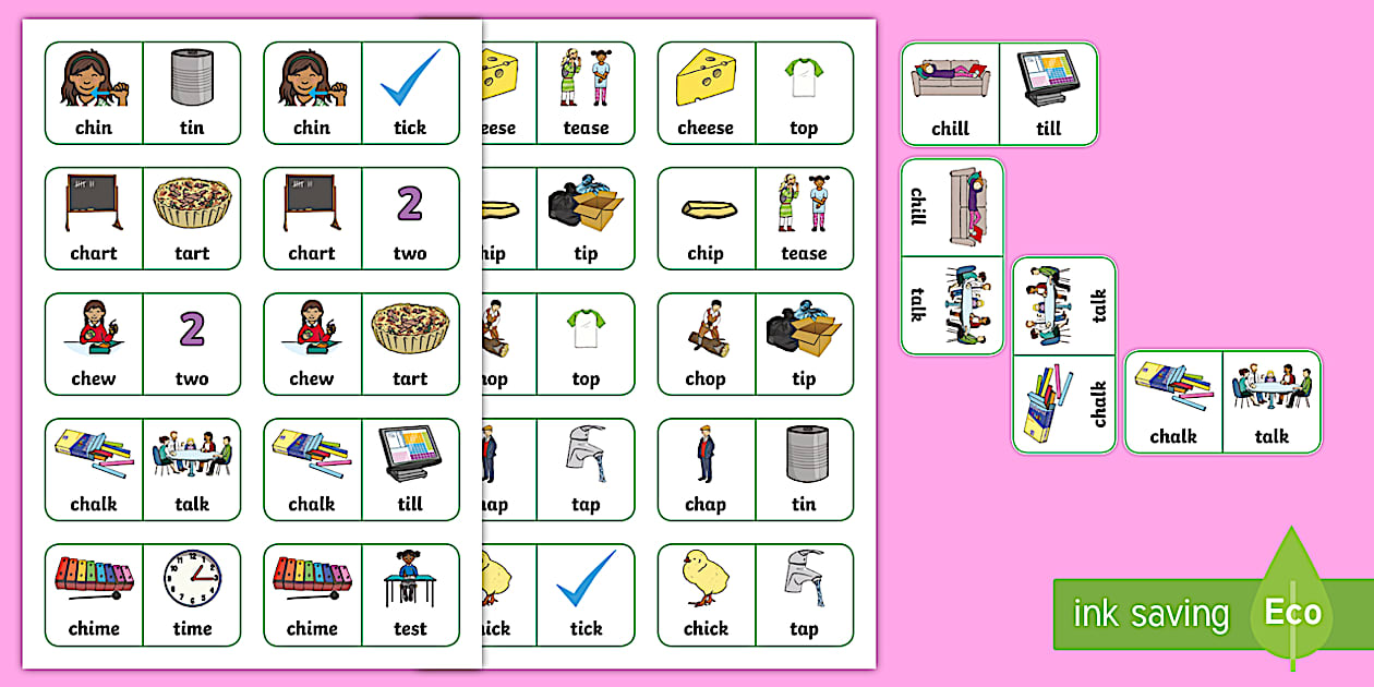 'ch' and 't' Minimal Pair Dominoes - Twinkl