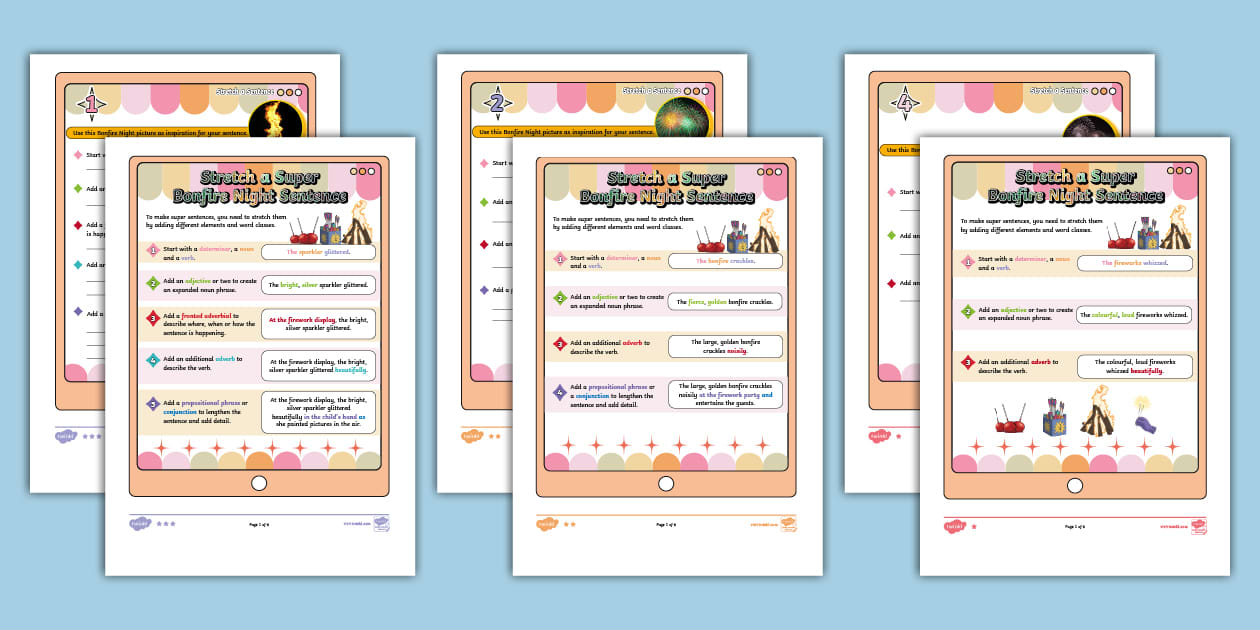 LKS2 Stretch a Super Bonfire Night Sentence Activity Sheets