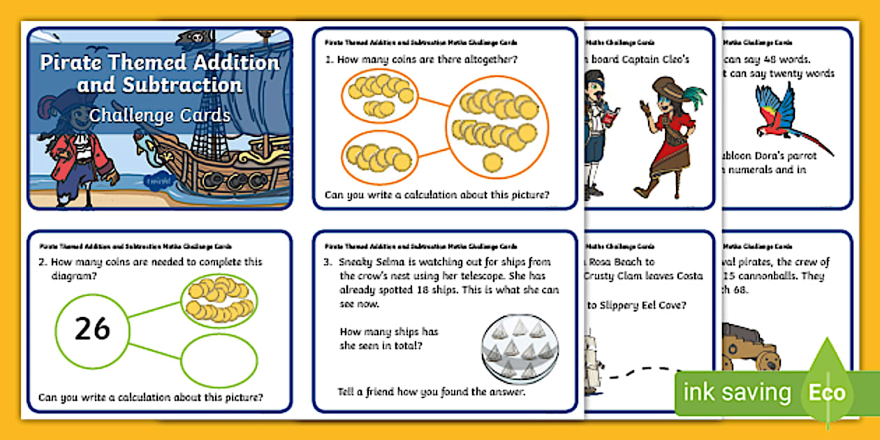 Pirate Themed Addition and Subtraction Maths Challenge Cards