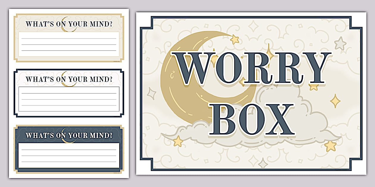 Celestial-Themed Worry Box Sign and Slips (teacher made)