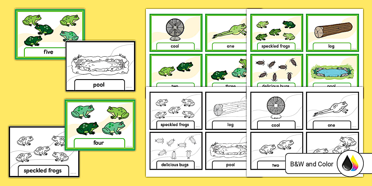 Five Little Speckled Frogs Nursery Rhyme Flash Cards