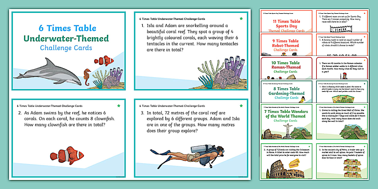 6, 7, 8, 9, 10, 11, 12 Times Tables Challenge Cards Pack