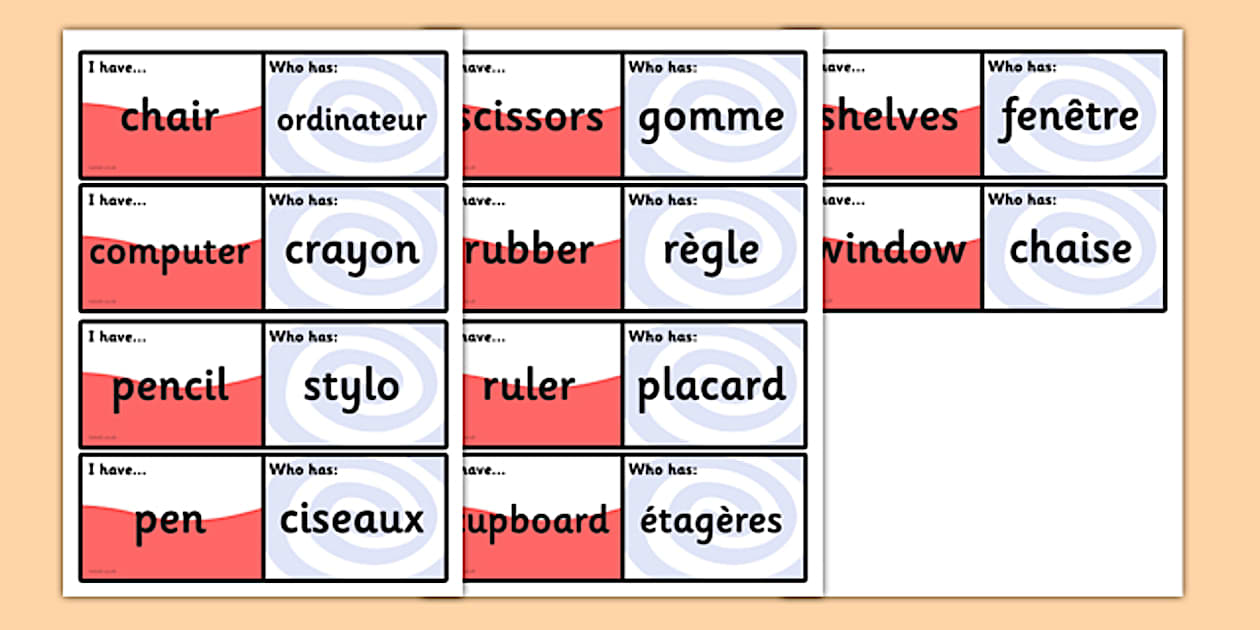 Editable French School Equipment Loop Cards (teacher made)