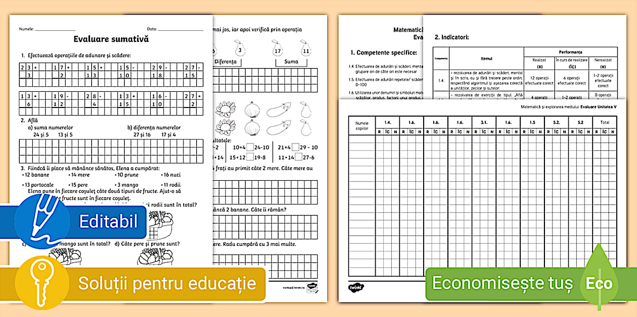 Evaluare MEM clasa I, unitatea V | Twinkl România - Twinkl