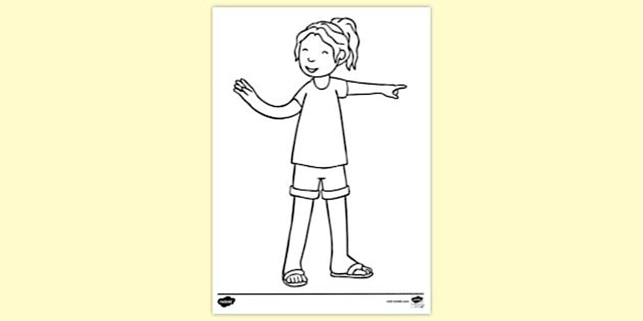 Girl Pointing Towards Something Colouring Sheet - Twinkl