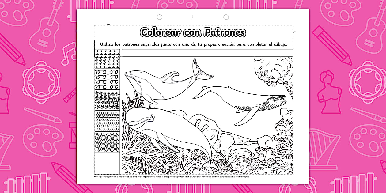 Ficha de actividad: Colorear con Patrones - Animales Marinos