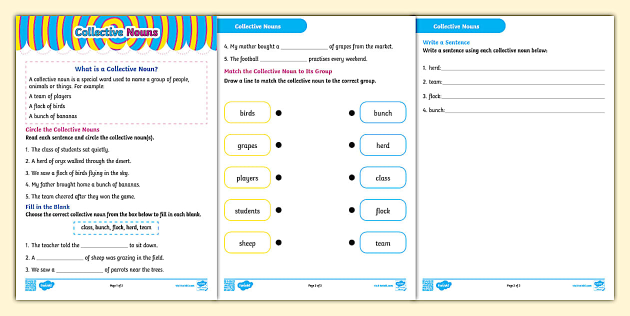 Collective Nouns Activity Sheet (teacher made) - Twinkl