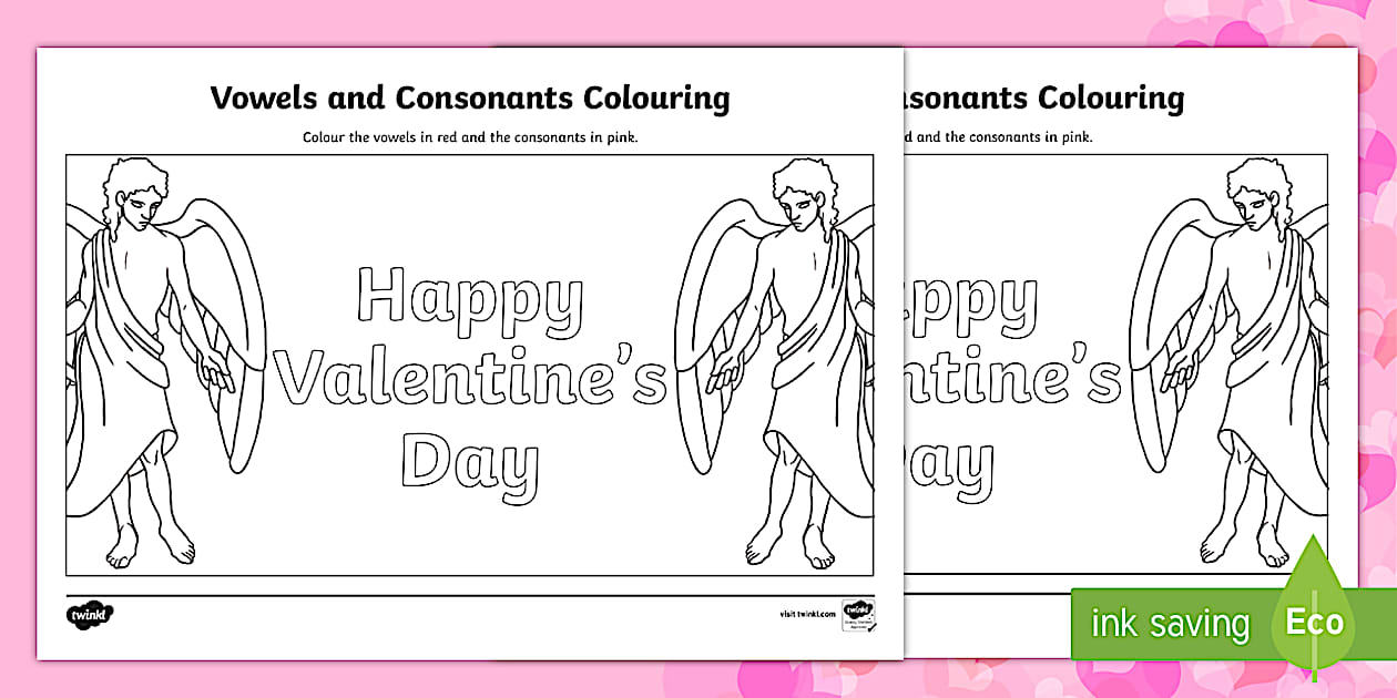 Valentine's Day Vowel and Consonant Words Colouring Sheet
