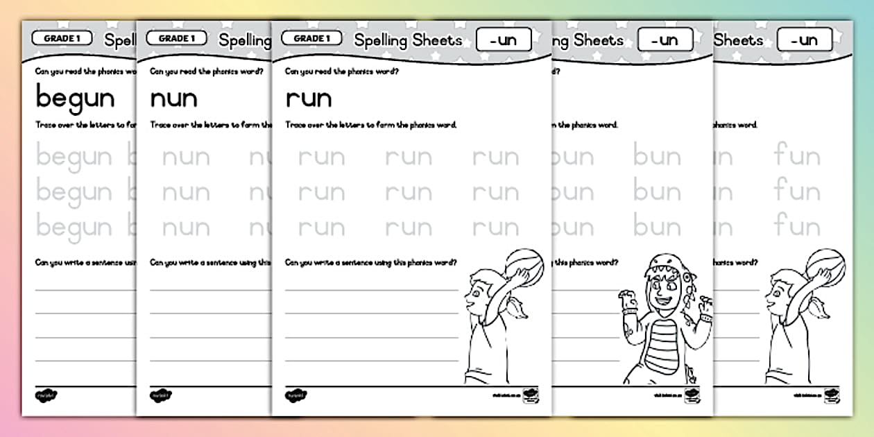 Grade 1 -un Spelling Sheets (teacher made) - Twinkl