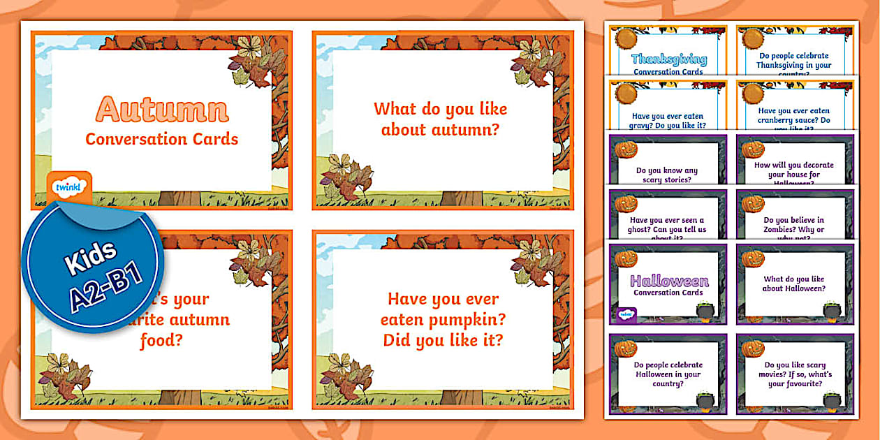 45 Autumn, Halloween & Thanksgiving ESL Conversation Cards
