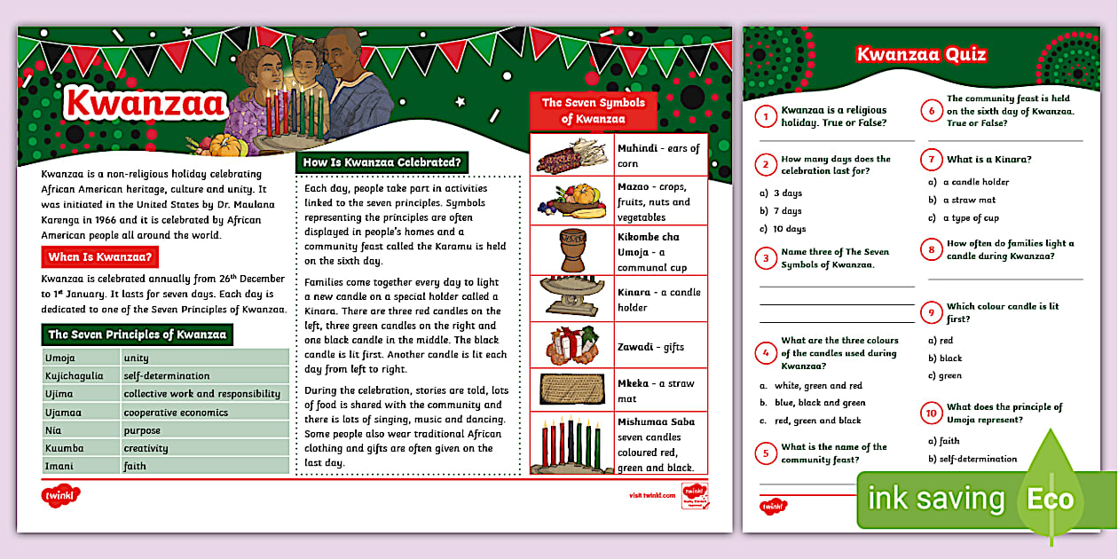 Kwanzaa KS2 Fact File and Quiz (teacher made) - Twinkl