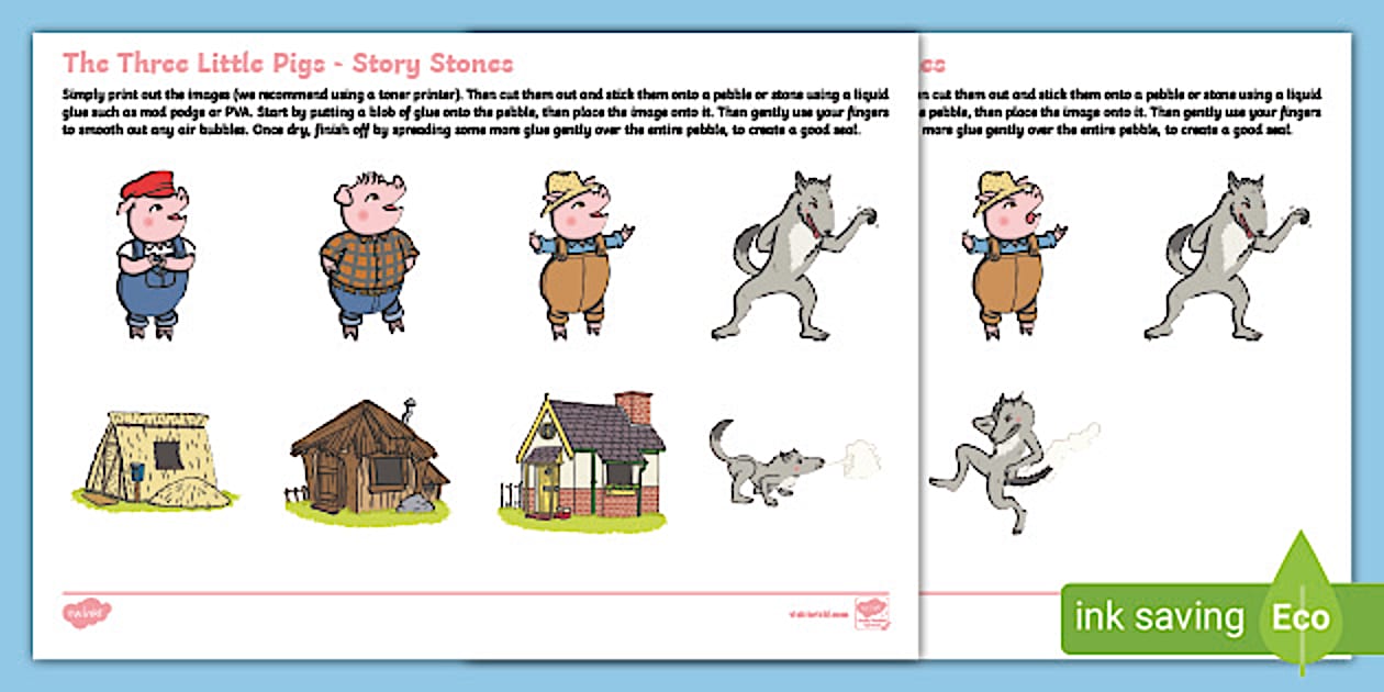 Black and White The Three Little Pigs Story Stone Image Cut Outs
