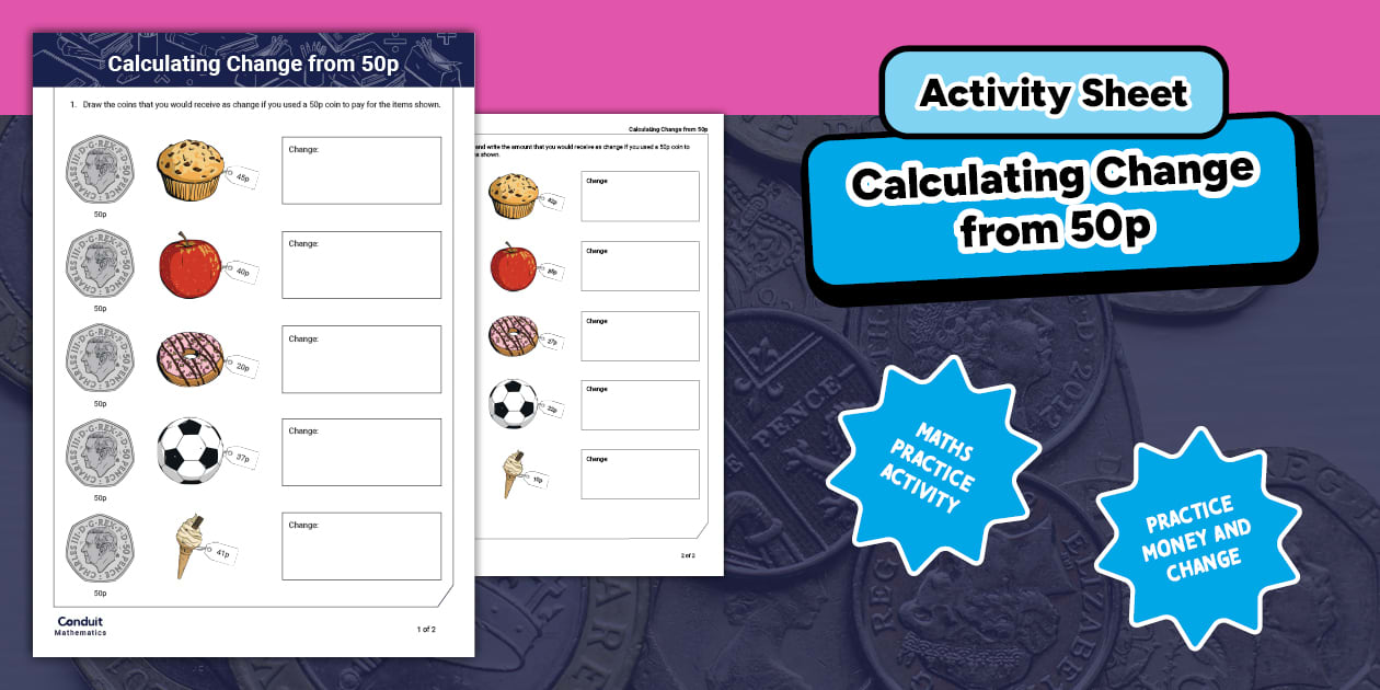 National 1 Money: Change from 50p Activity Sheet