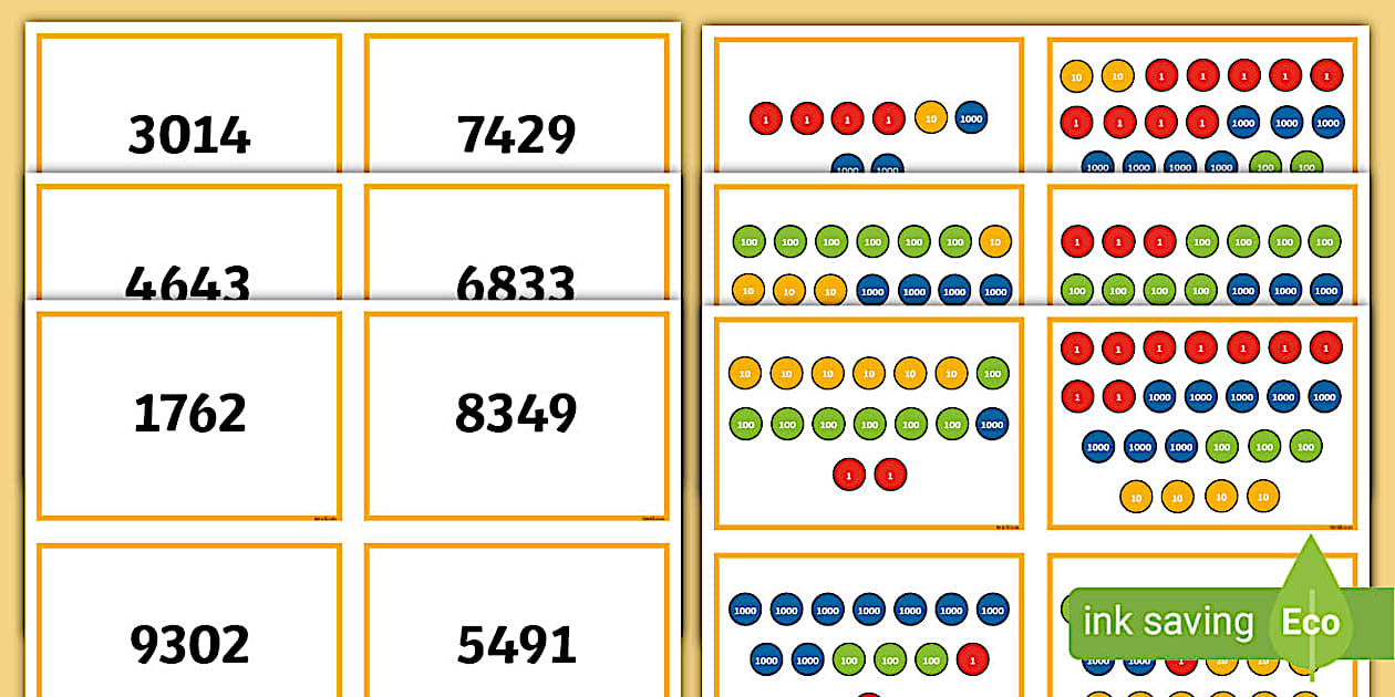 4-Digit Place Value Matching Cards - Twinkl