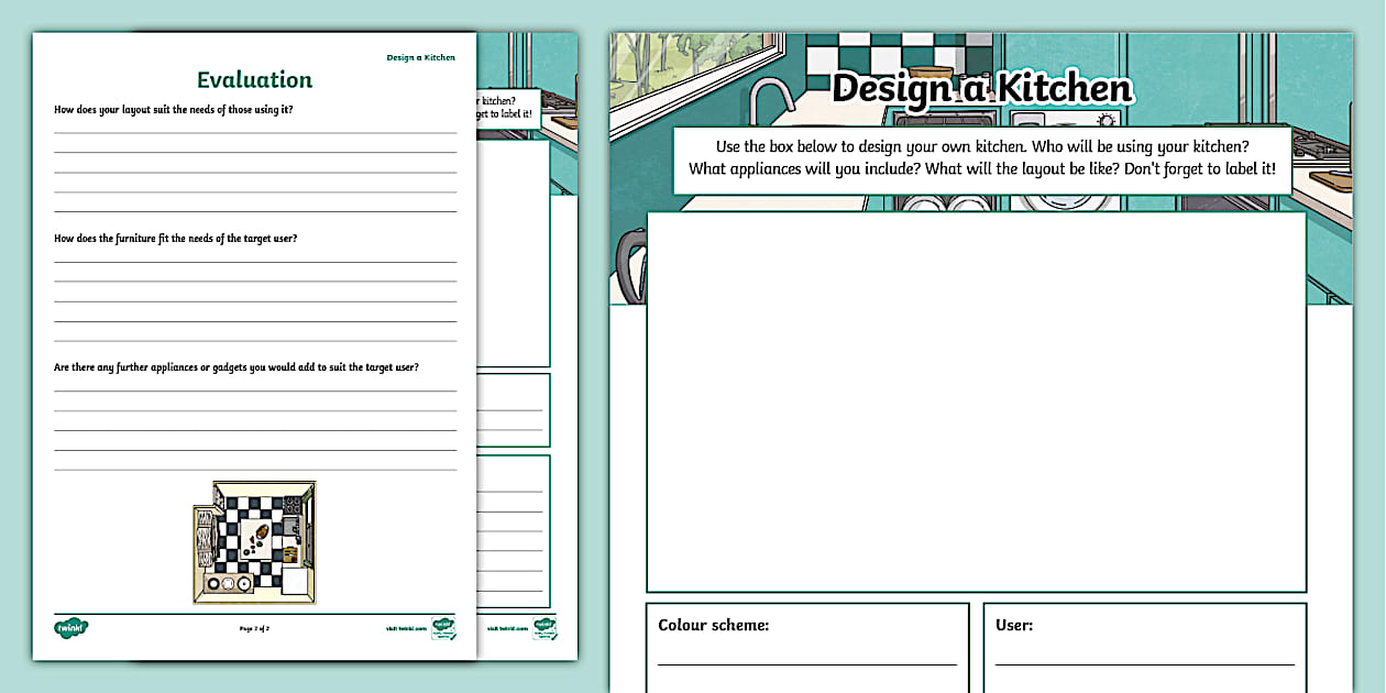 Design a Kitchen Worksheet (Hecho por educadores) - Twinkl