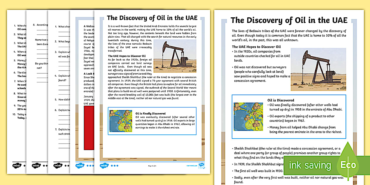 The Discovery of Oil in the UAE Differentiated Reading Comprehension ...