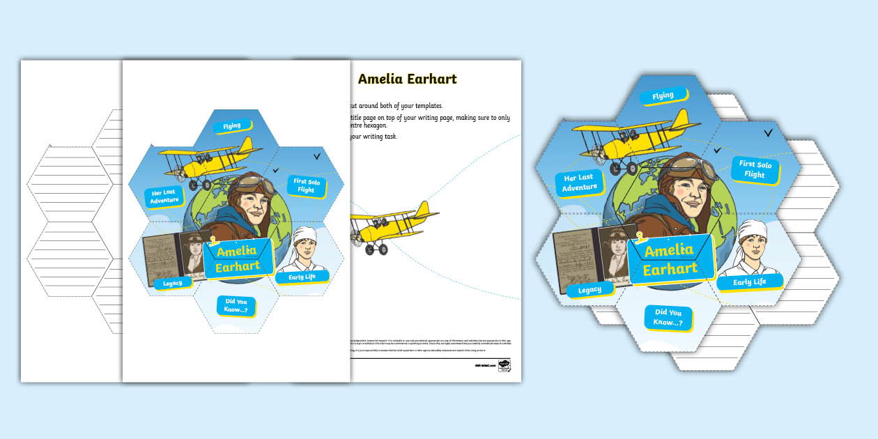 Amelia Earhart Hexagon Writing Template (creat de profesori)