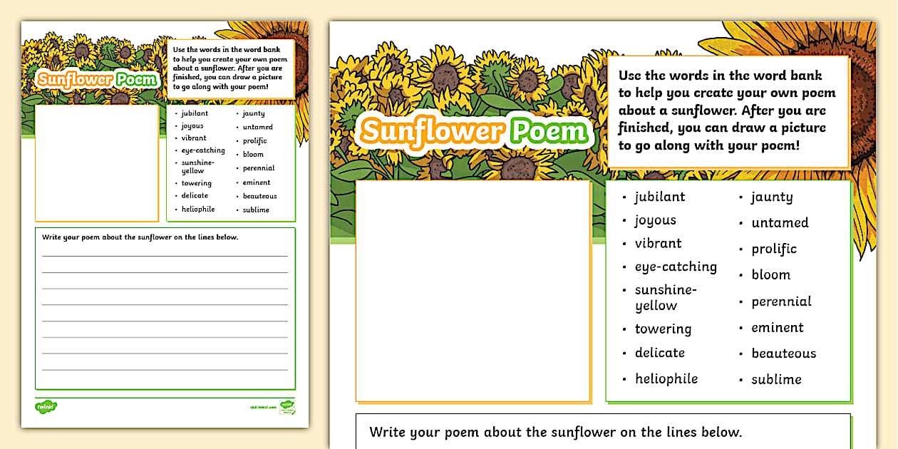 KS2 Sunflower Poem Writing Template (teacher made) - Twinkl