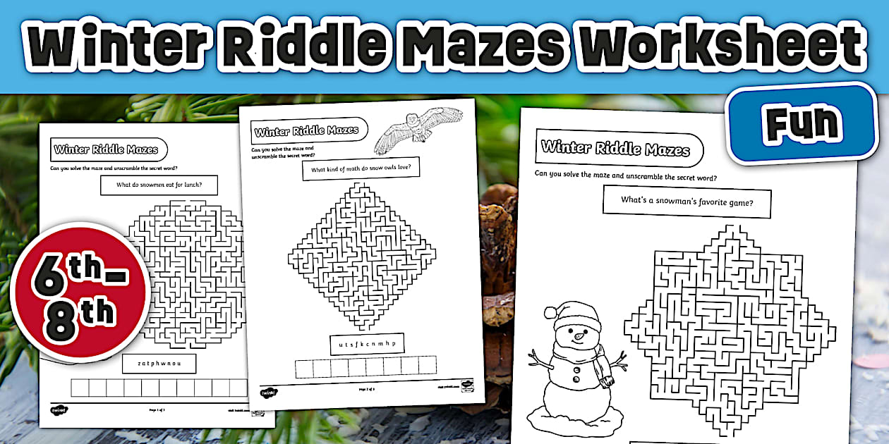 Winter Maze Worksheet for 6th-8th Grade