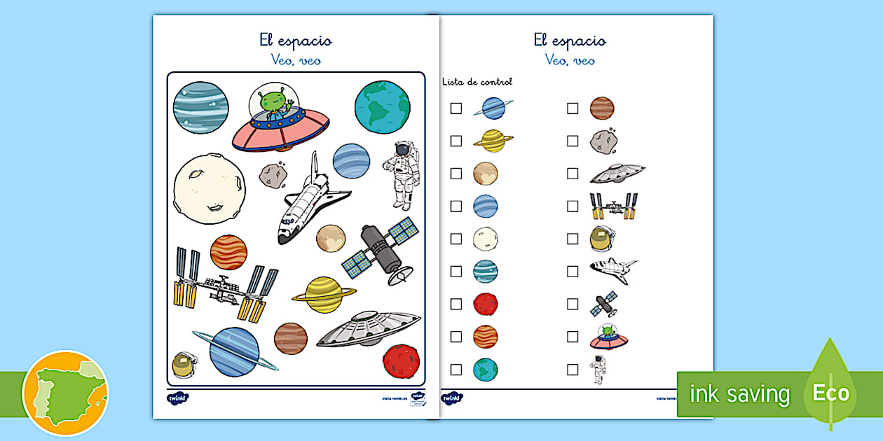 Ficha de actividad: El espacio - Veo, veo - Twinkl