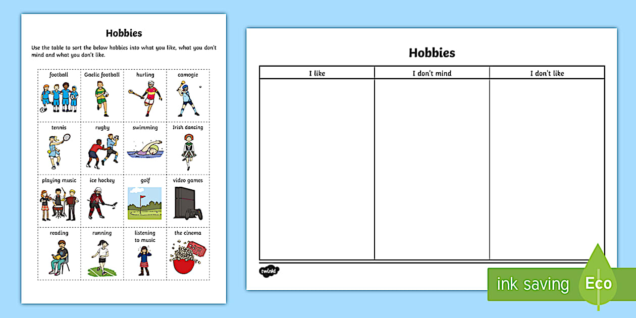 Black and White Irish Language Week Hobbies Sorting Cards