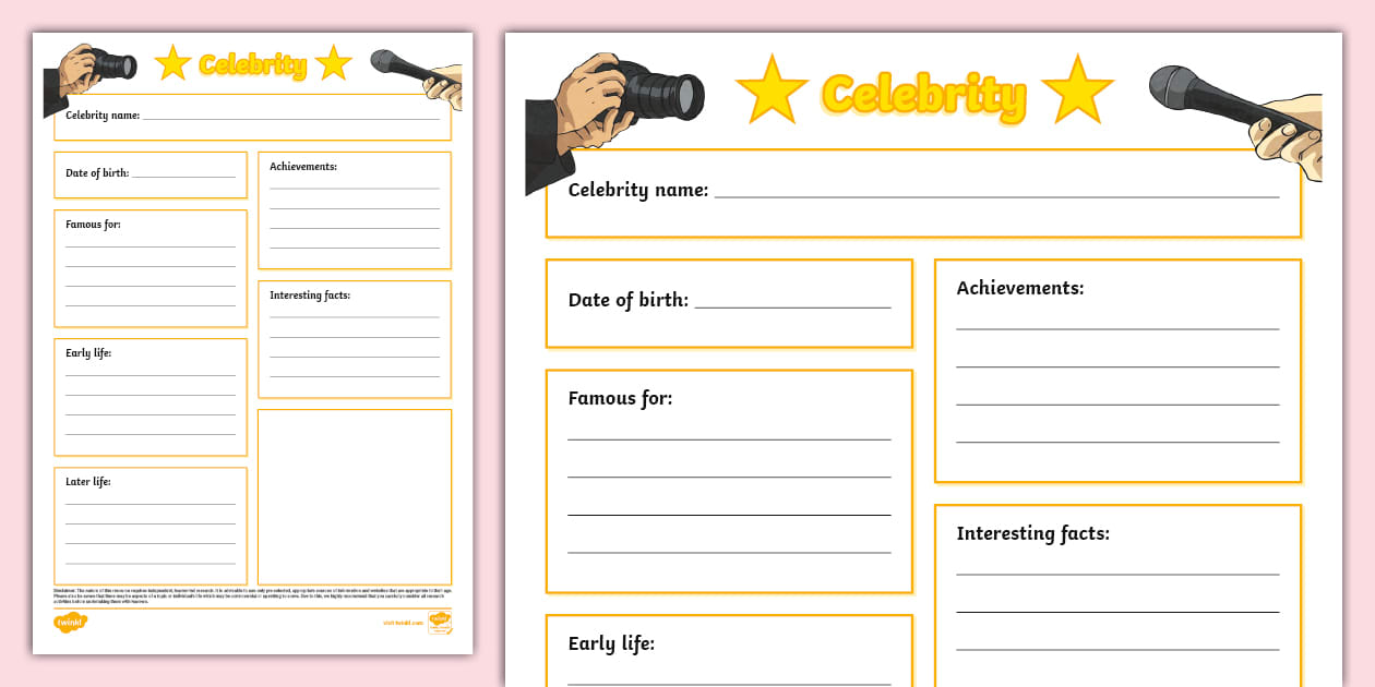 Celebrity Fact File Template,Celebrity, (Teacher-Made)
