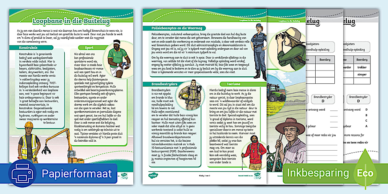 Loopbane In die Buitelug Leesbegrip (Teacher-Made) - Twinkl