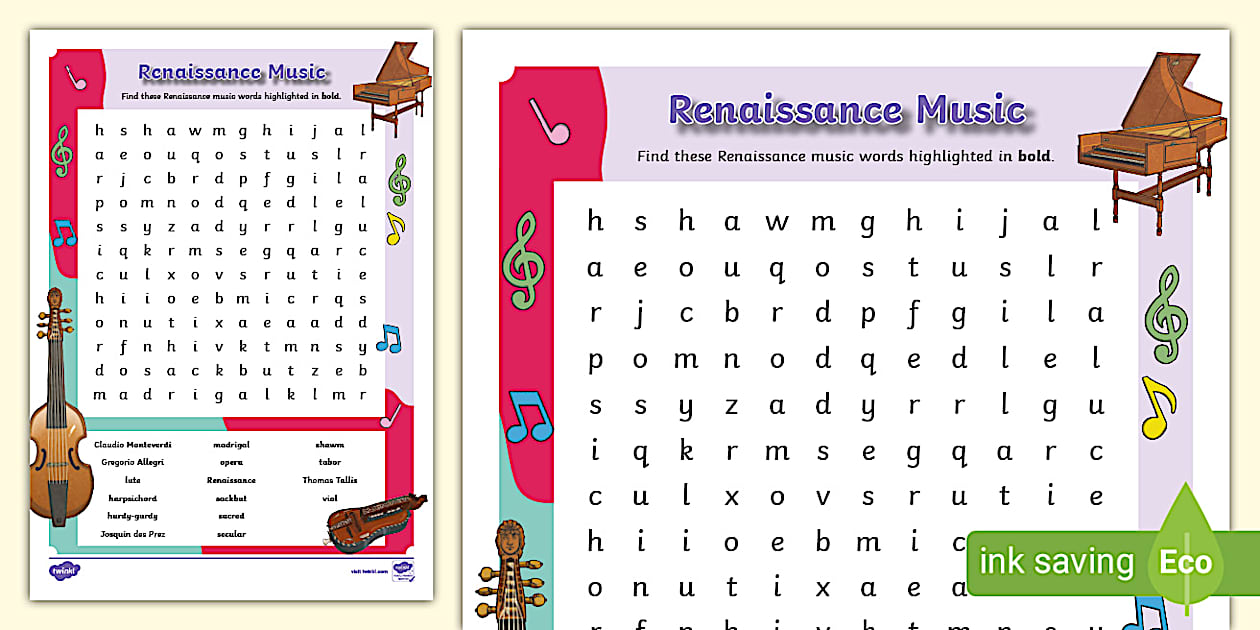 👉 Renaissance Music Word Search - Twinkl - KS2 - Twinkl