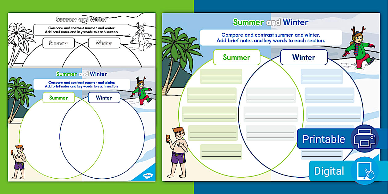 Compare and Contrast Summer and Winter Venn Diagram | Data
