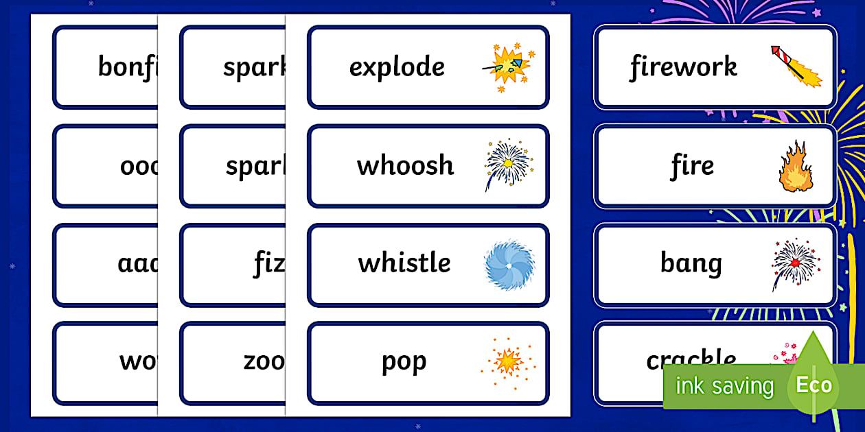 Guy Fawkes Night Fireworks Word Cards (Teacher-Made)