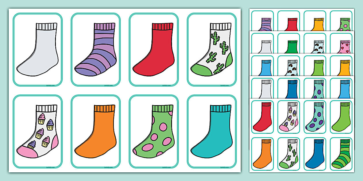 Sorting Socks Cards (teacher made) - Twinkl