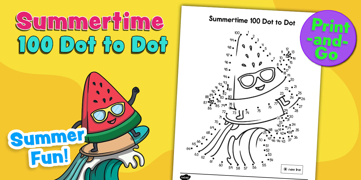 Summertime 100 Dot to Dot Worksheet (teacher made) - Twinkl