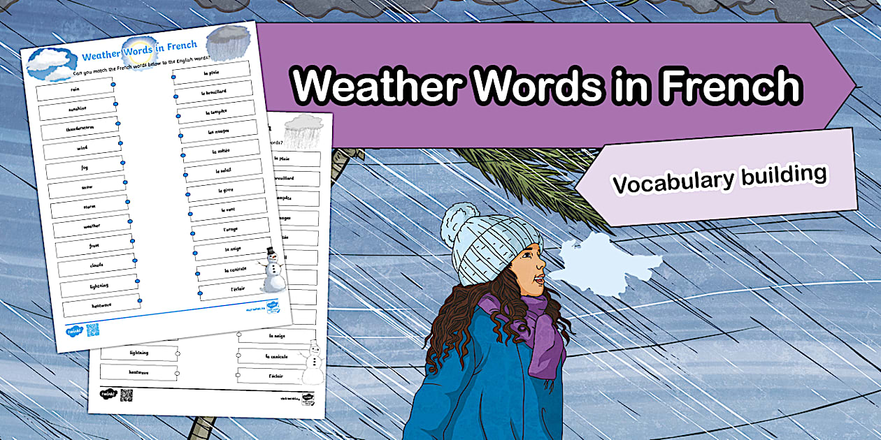 Weather Words in French Matching Worksheet