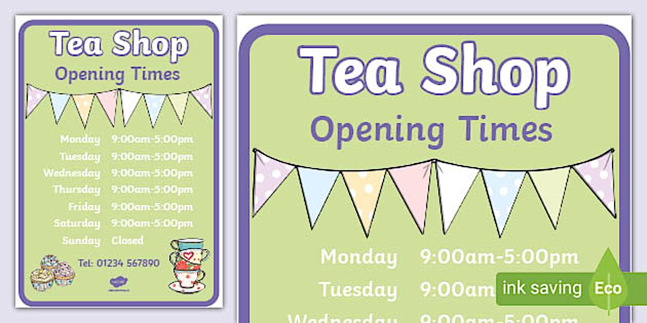 Tea Shop Role Play Opening Times (teacher made) - Twinkl