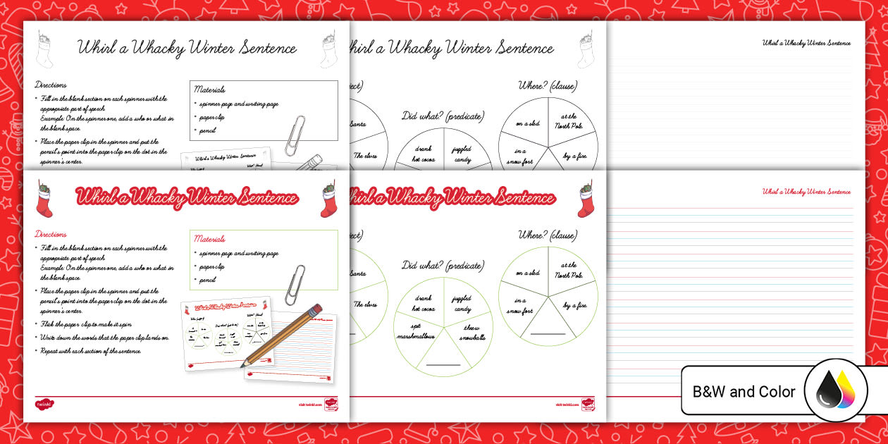 Winter Spin a Silly Sentence Cursive Practice (Teacher-Made)