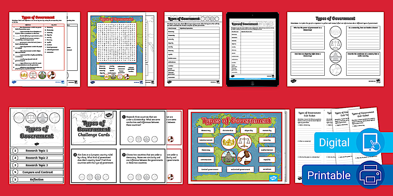 Types of Government Activity Pack for 6th-8th Grade - Twinkl