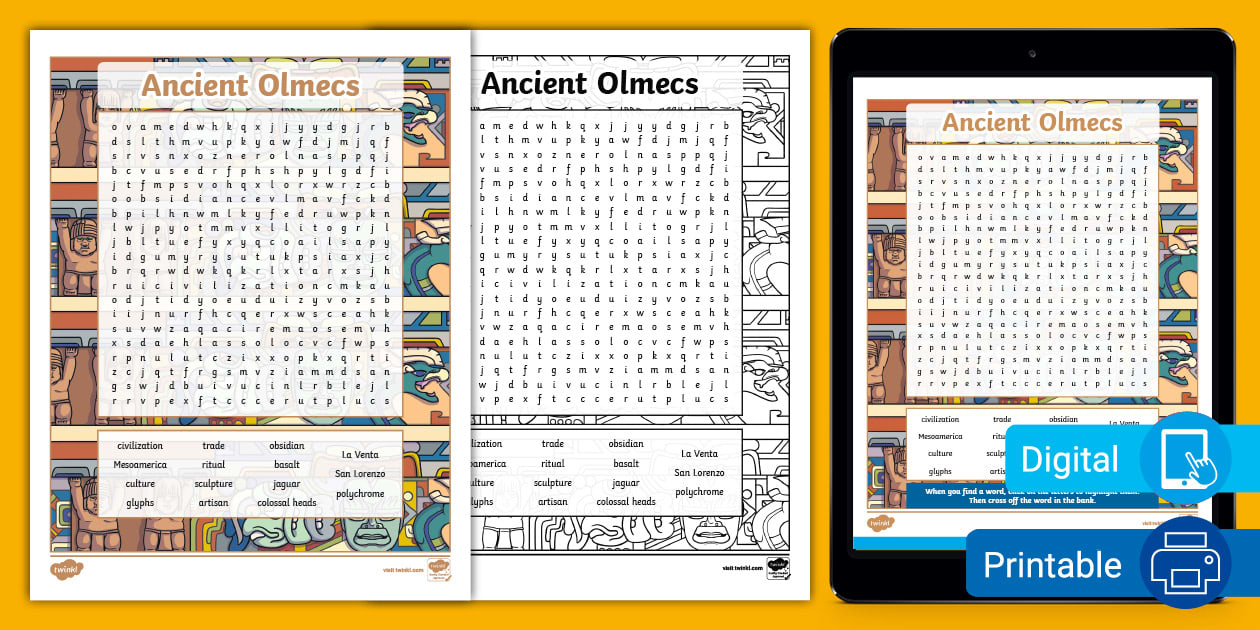 Ancient Olmec Word Search for 6th-8th Grade (teacher made)
