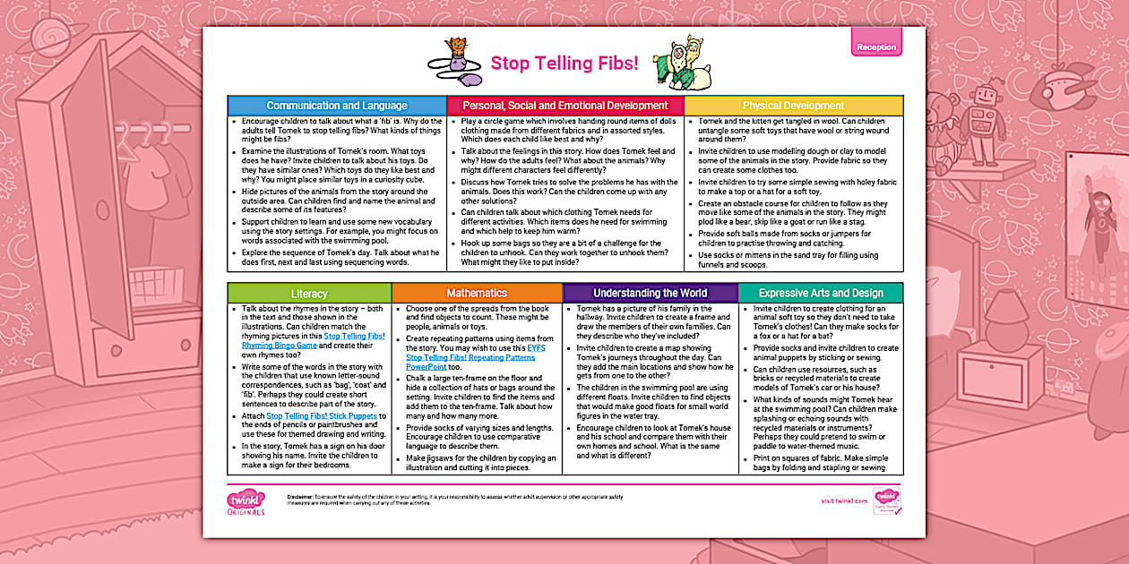 EYFS Reception Topic Planning Web: Stop Telling Fibs!