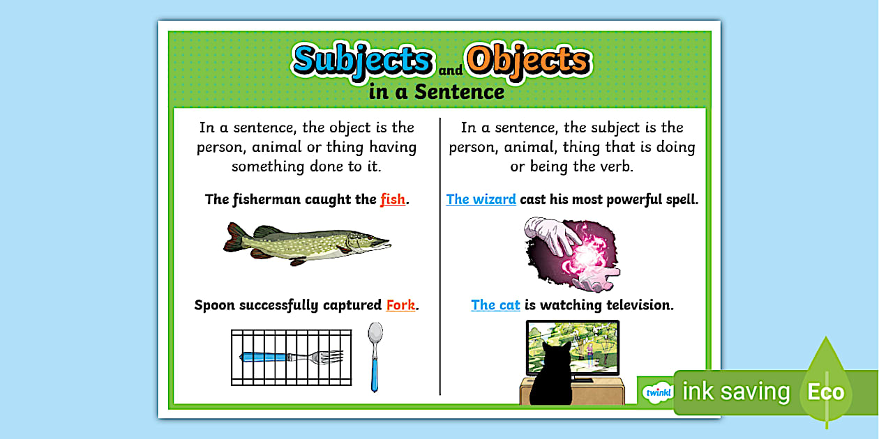 Subjects and Objects in a Sentence Poster (teacher made)