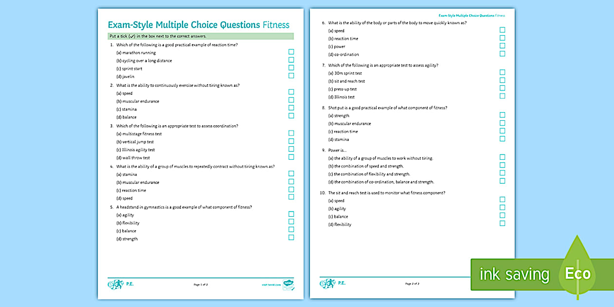 GCSE PE Exam-Style Multiple Choice Questions: Fitness